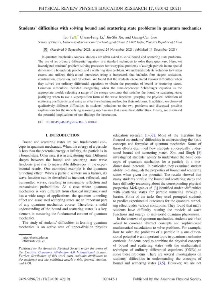PhysRevPhysEducRes.17.020142 | PDF | Scattering | Wave Function
