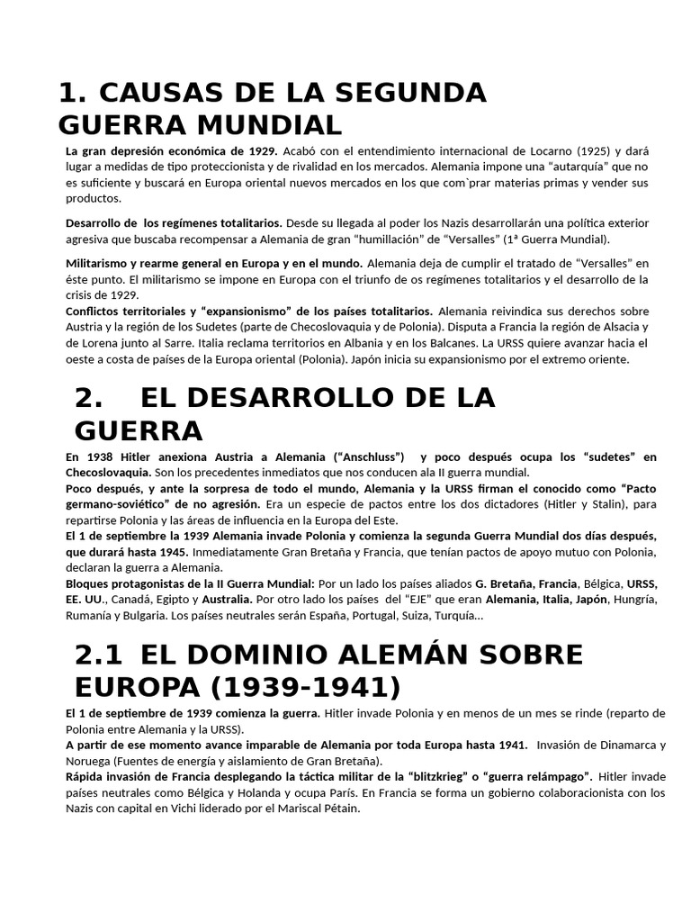 Causas y Desarrollo de la Segunda Guerra Mundial | PDF | Alemania nazi ...