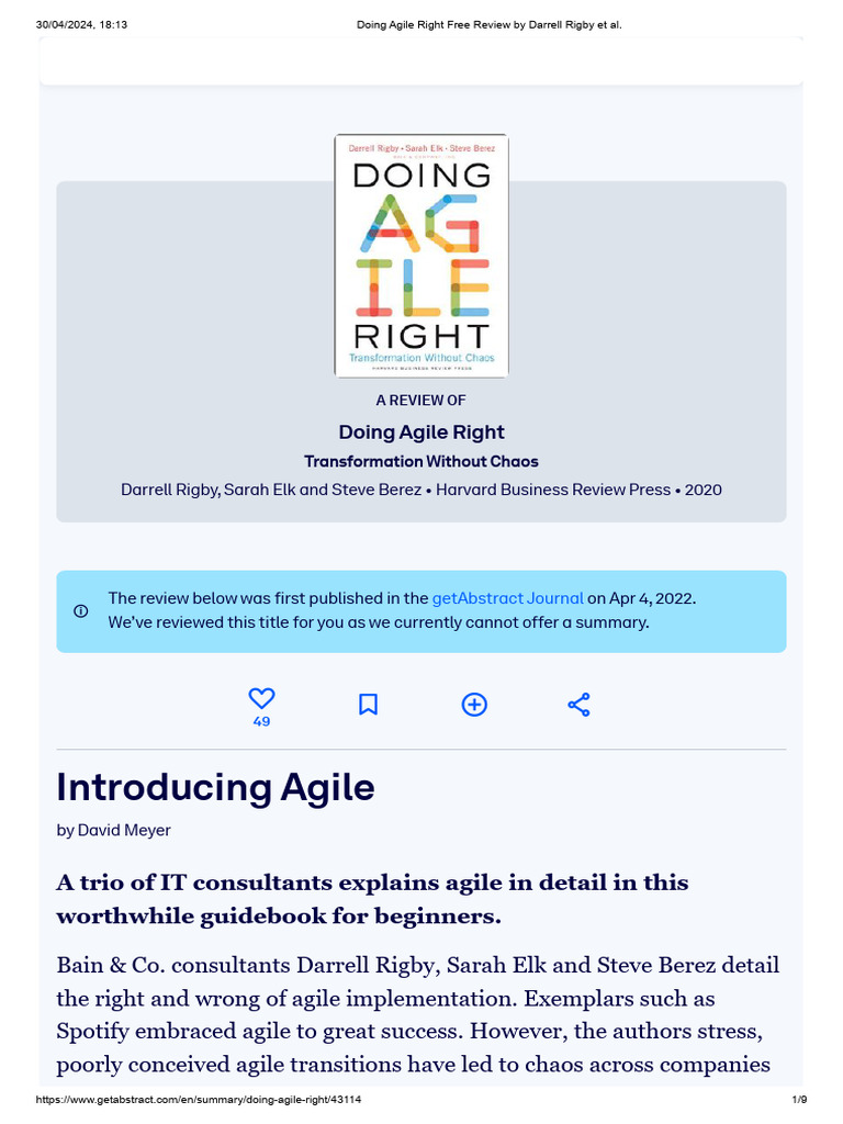Doing Agile Right Free Review by Darrell Rigby Et Al | PDF | Agile Software Development | Business