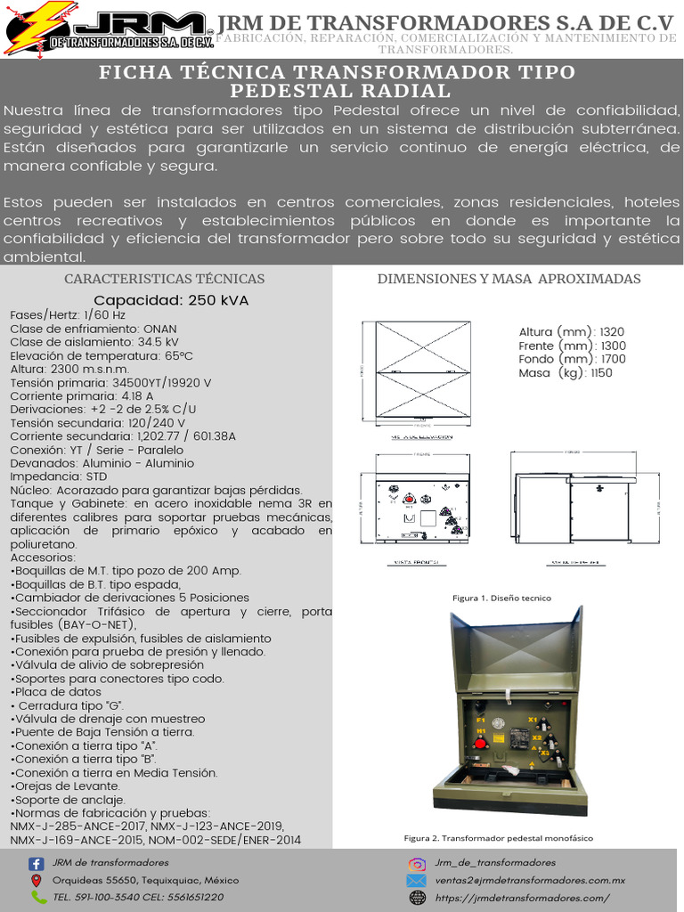 Ficha Técnica Transformador Tipo Pedestal Radial 250 Kva 34500yt19920 120 240 V Al Al | PDF ...