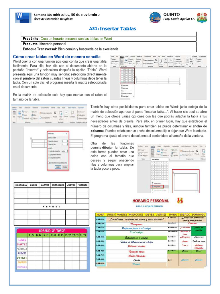 A31 - 5to - Insertar Tablas - Edwin Aguilar | PDF
