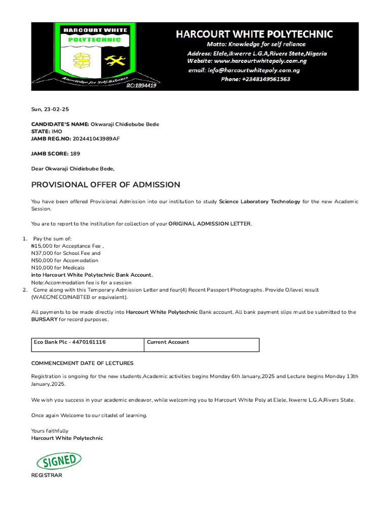 Print Slip - Harcourt White Poly | PDF