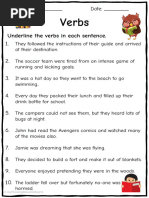 Verb Underlining Worksheet with Answers | PDF | Language Arts & Discipline