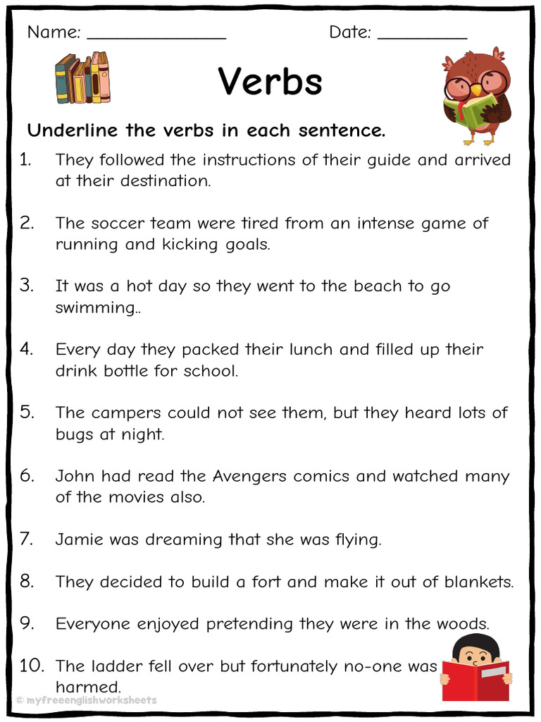 Verb Worksheet 5 Medium Underline The Verb | PDF