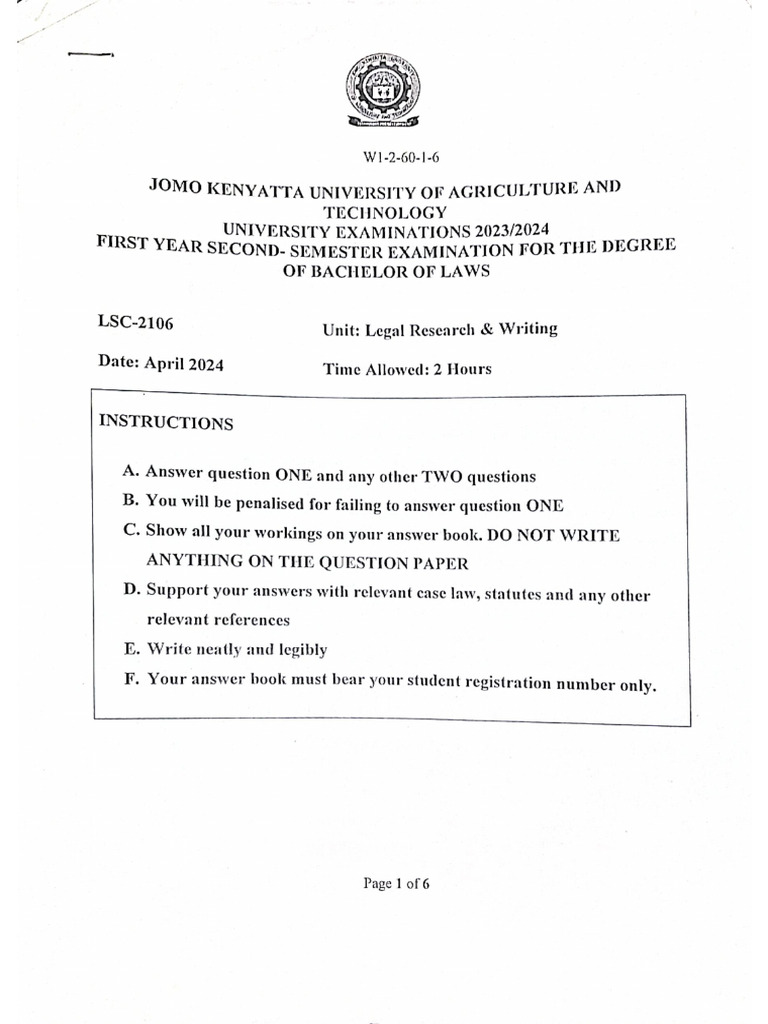 Legal Research and Writing Exam | PDF