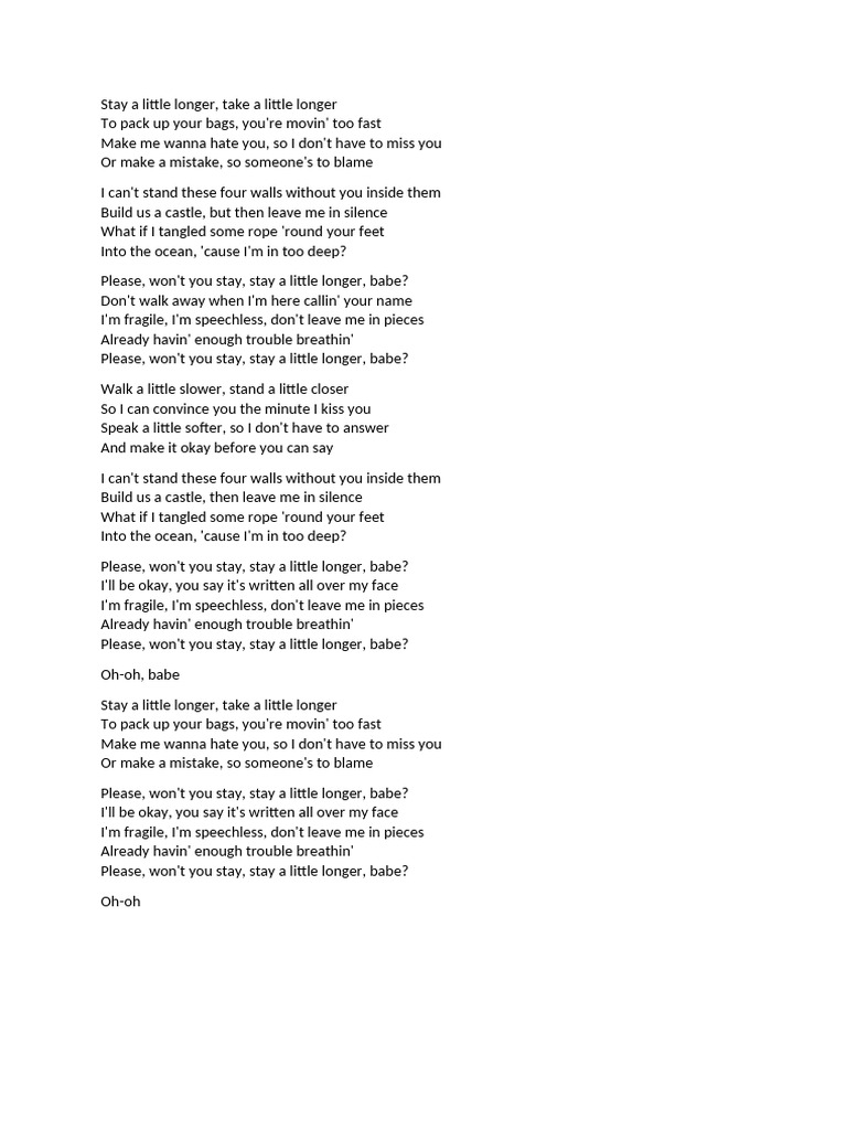 Stay a Little Longer Lyrics | PDF