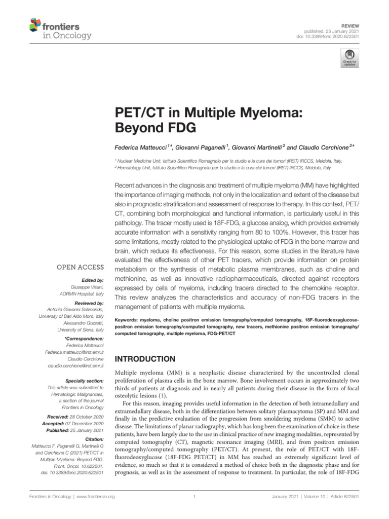 Fonc 10 622501 | PDF | Positron Emission Tomography | Multiple Myeloma