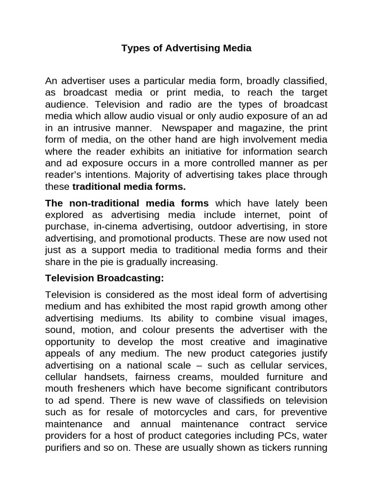 Types of Media in Advertising | PDF | Newspapers | Advertising