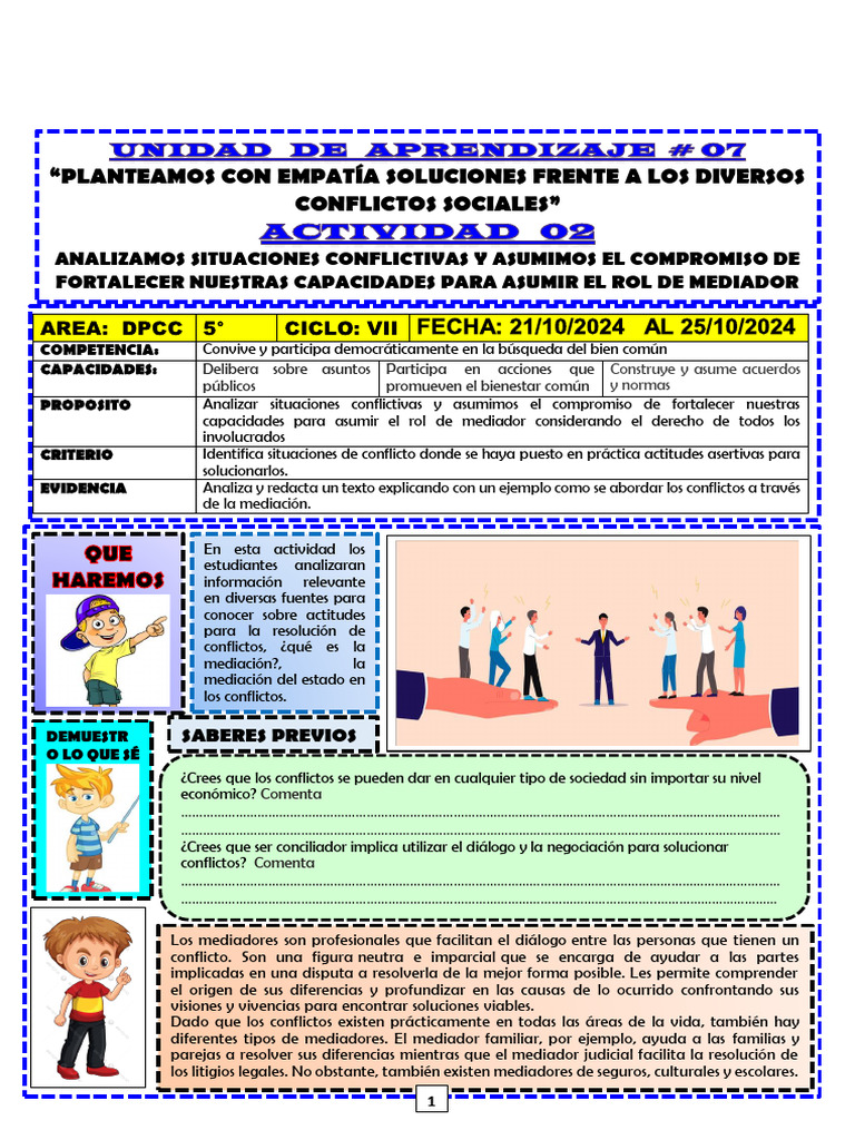 Actividad 2 DPCC 5° Unidad 7 | PDF | Mediación | Creatividad
