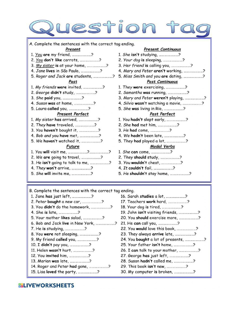 Question tags_different tenses | PDF