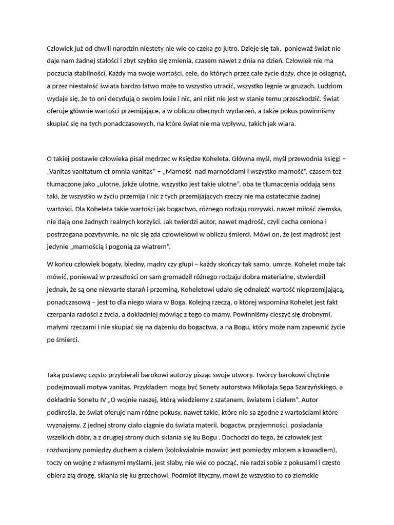 Czlowiek Wobec Niestalosci Swiata | PDF
