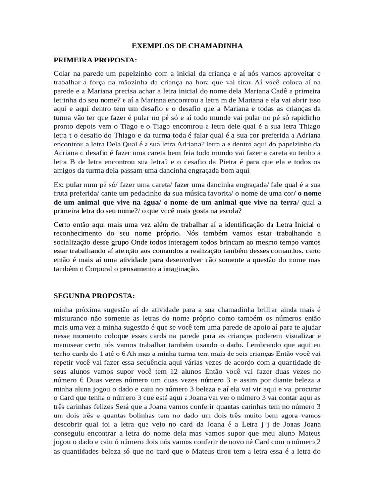 Propostas de Chamadinha | PDF