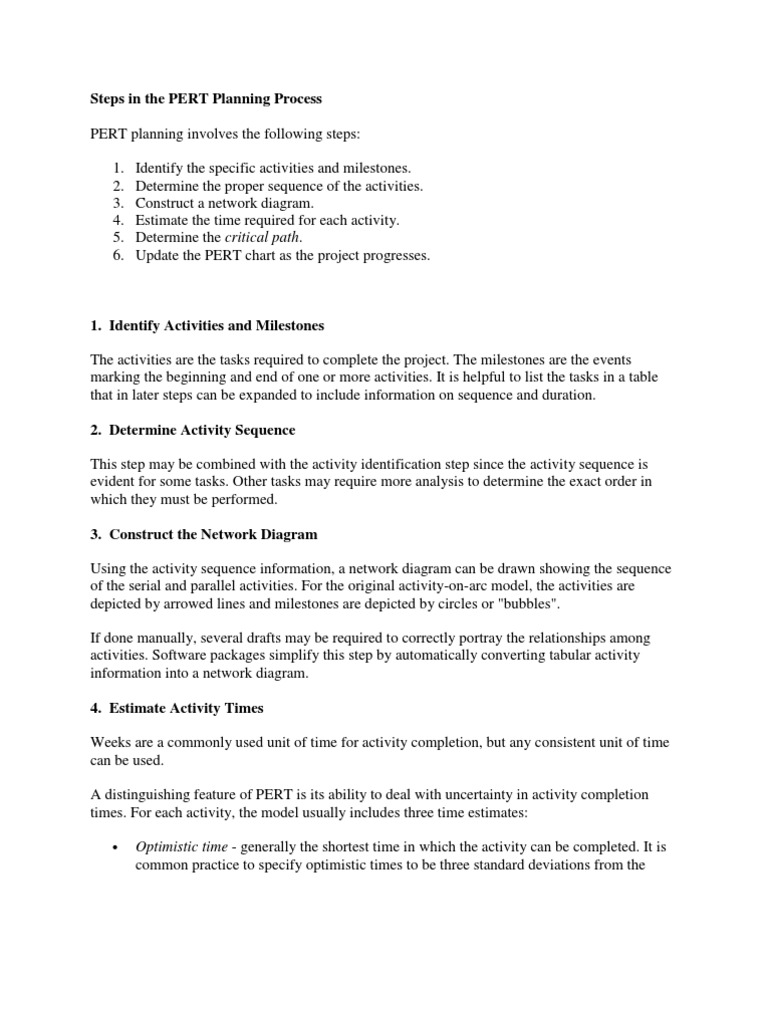 Steps in The PERT Planning Process | PDF | Analysis | Scientific Modeling