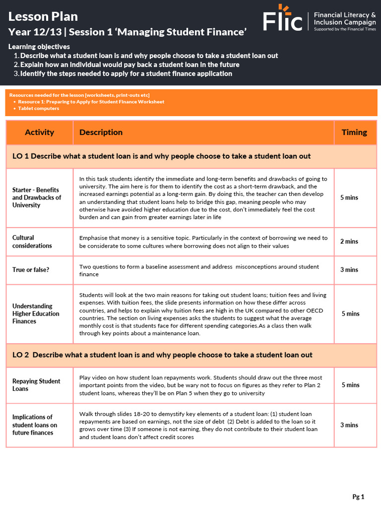 Year_12-Session_1-Lesson_Plan | PDF | Student Loan | Loans