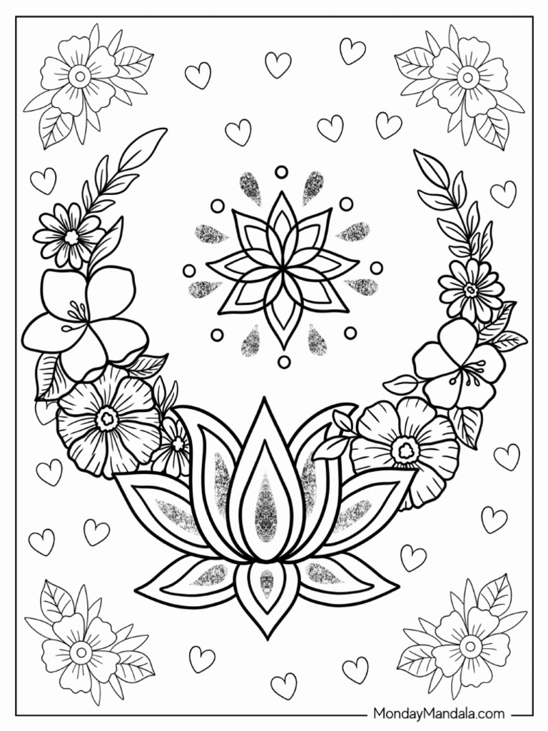 Boho Flower Arch Coloring Sheet For Kids | PDF