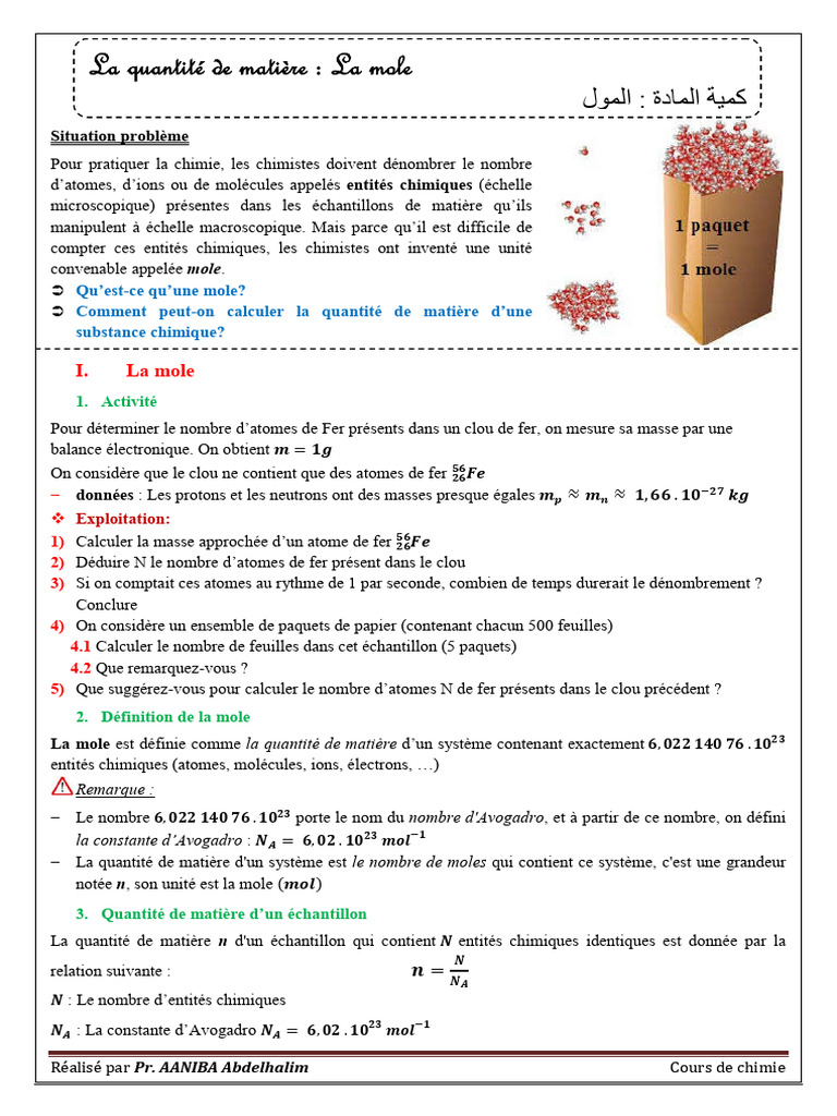 Masse approchée d'un atome de fer | PDF | Mole (unité) | Chimie