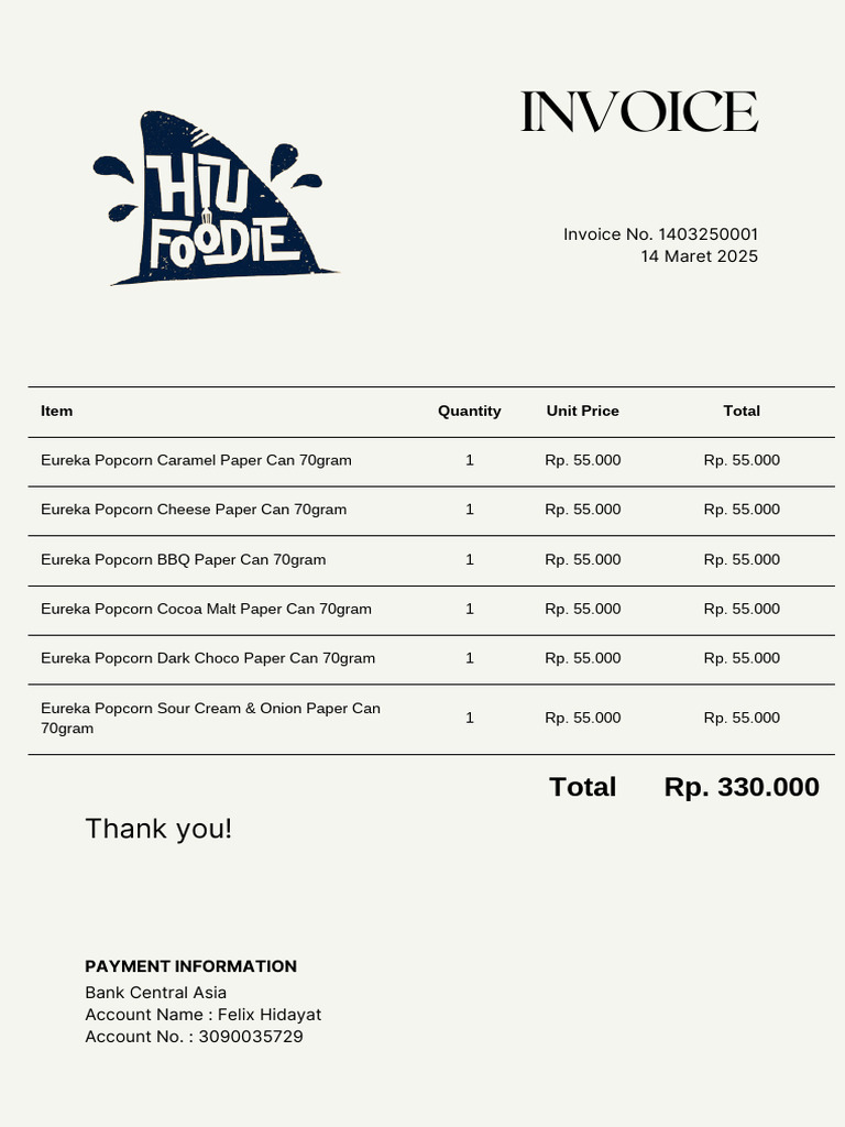 Fashion Invoice for Eureka Popcorn | PDF