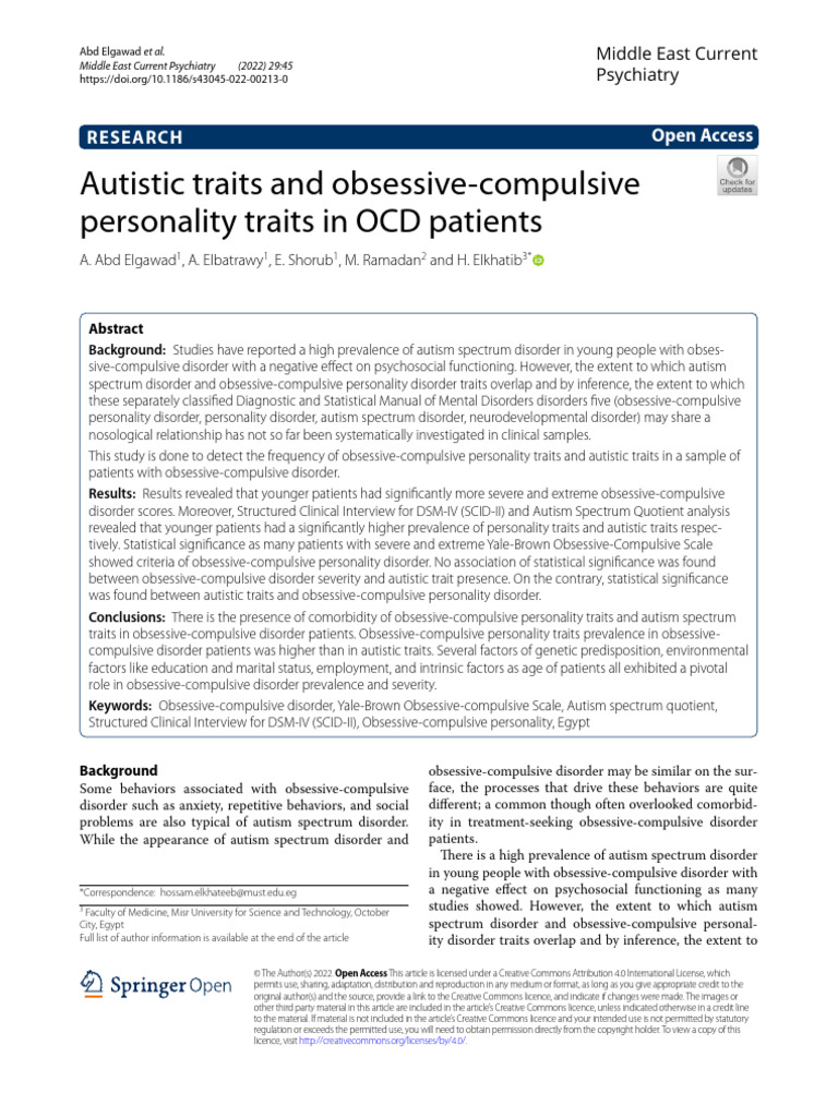 Autistic Traits and Obsessive-Compulsive Personality Traits in OCD Patients | PDF | Autism ...