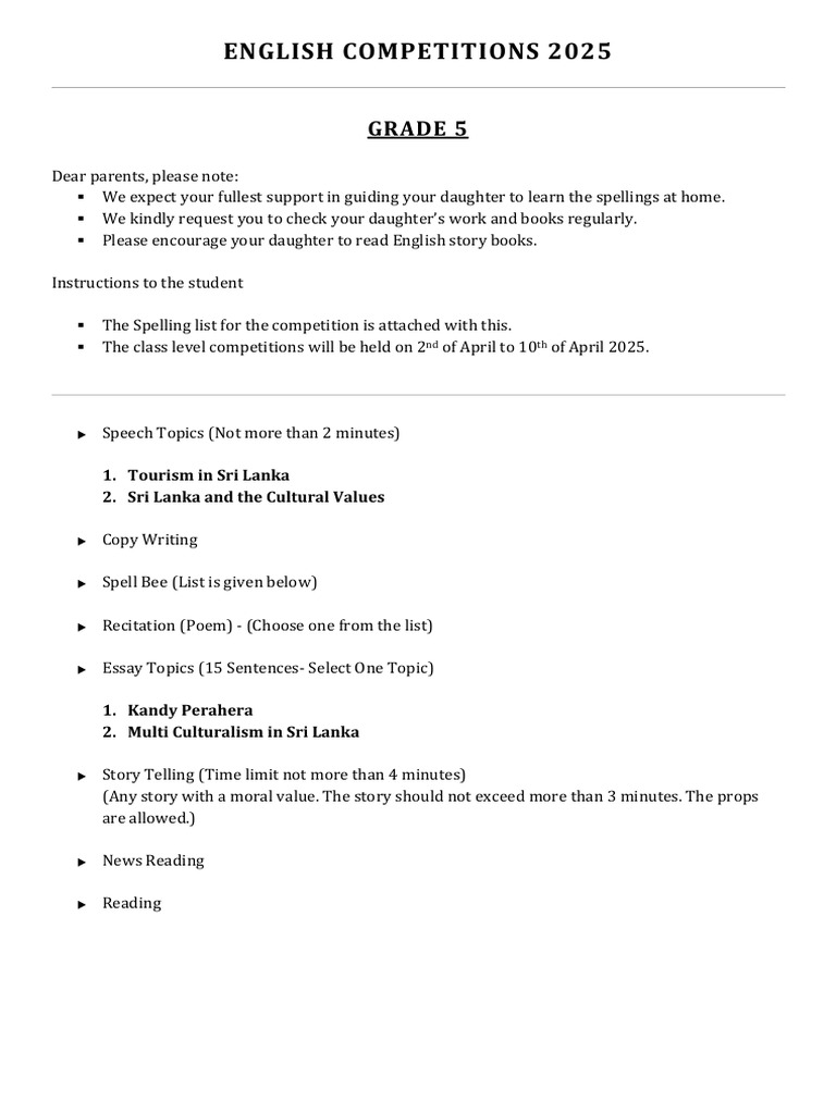Grade 5 English Competition Guide | PDF