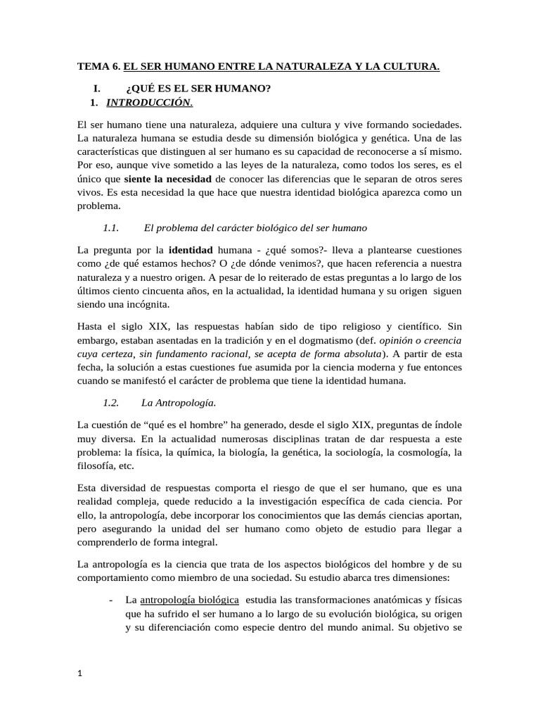 Tema 6. Ser Humano. Naturaleza y Cultura | PDF | Sociedad | Antropología