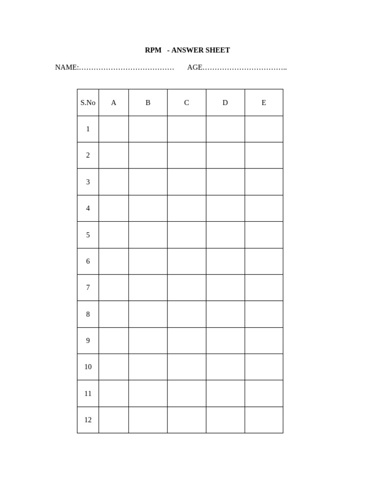 RPM - Answer Sheet | PDF