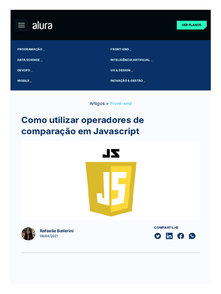 Aula 02 Como utilizar operadores de comparação em Javascript _ Alura ...