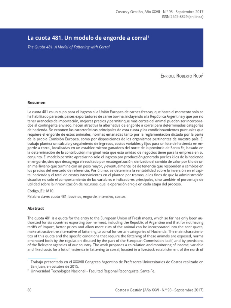 Cuota 481: Modelo de Engorde a Corral | PDF | Alimentos | Precios