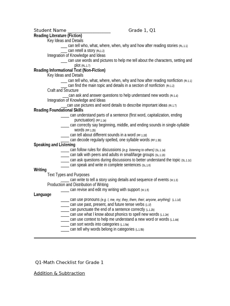 Grade 1 Q1 Language and Math Review | PDF | Word | Language Mechanics
