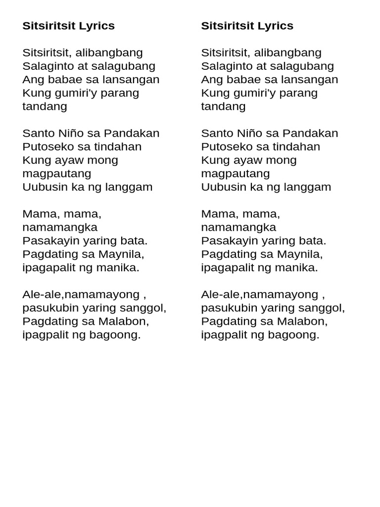 Sitsiritsit Lyrics | PDF