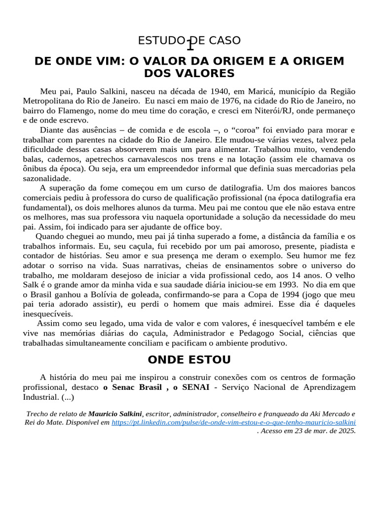 Legado e Valores de Paulo Salkini | PDF