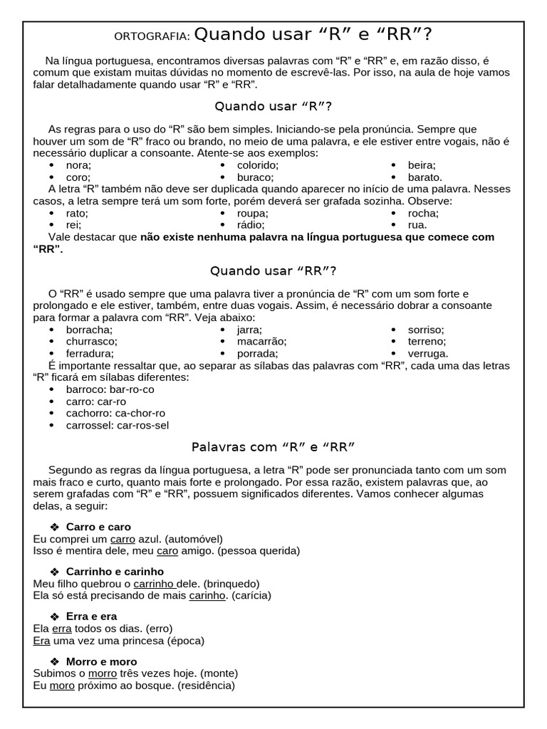 Ortografia R e RR | PDF | Português (idioma) | Palavra