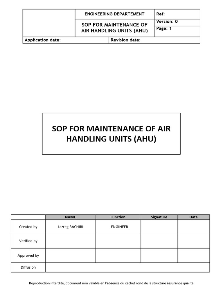 AHU Maintenance SOP Guide | PDF | Bearing (Mechanical) | Belt (Mechanical)