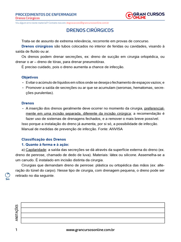 Drenos Cirúrgicos: Tipos e Cuidados | PDF | Especialidades médicas