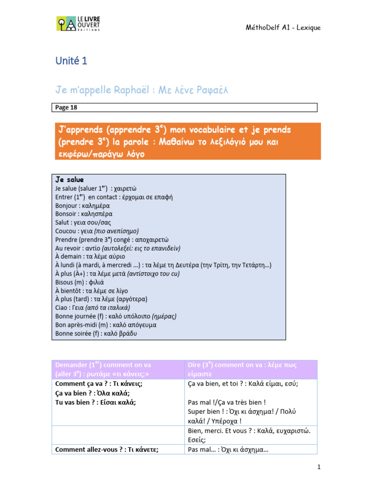 Methodelf A1 Lexique | PDF