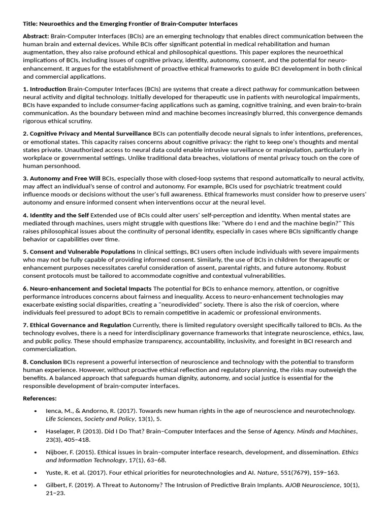Neuroethics of Brain-Computer Interfaces | PDF | Privacy | Cognitive Science