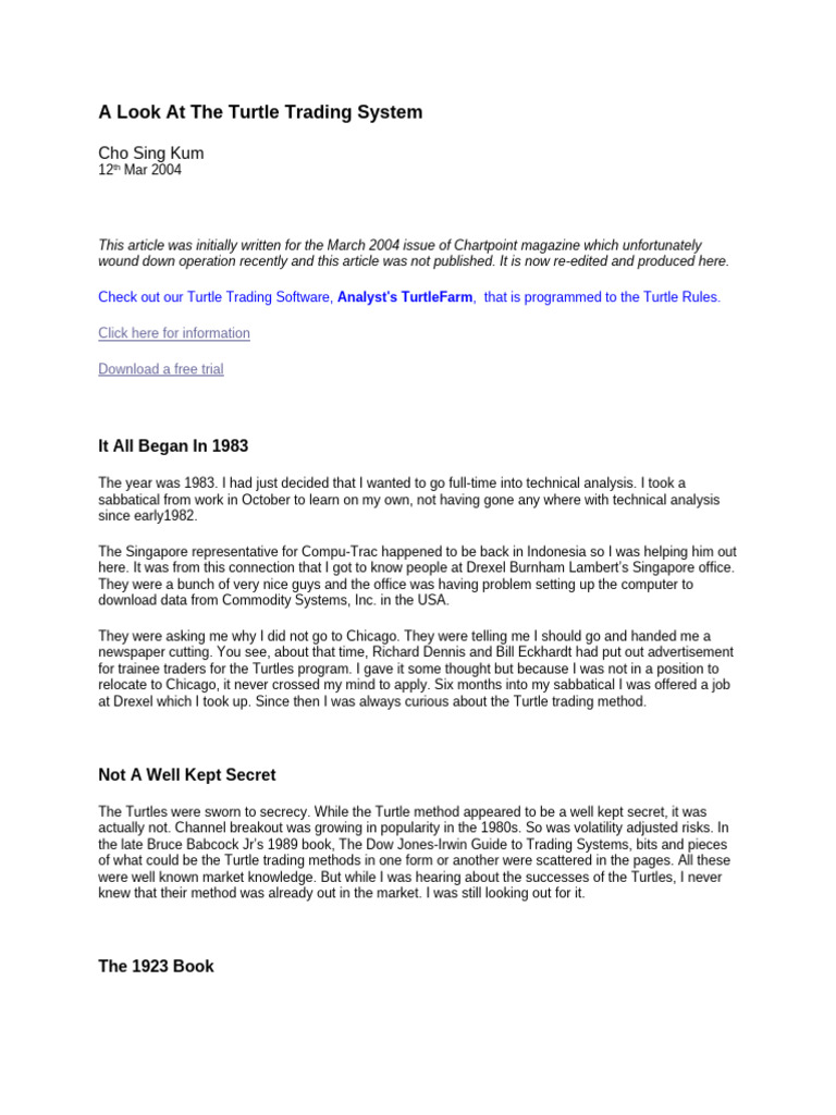 A Look at The Turtle Trading System | PDF | Algorithmic Trading | Investing