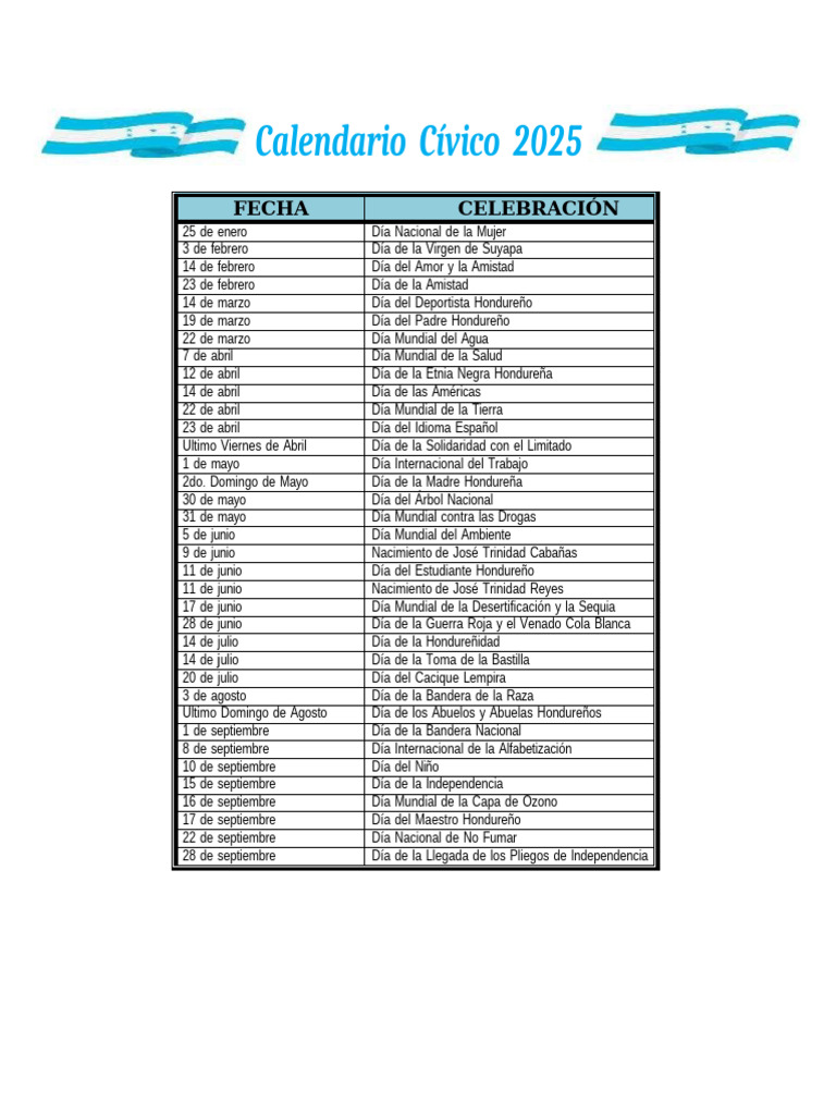 Calendario Cívico 2025 - 1 | PDF | Honduras
