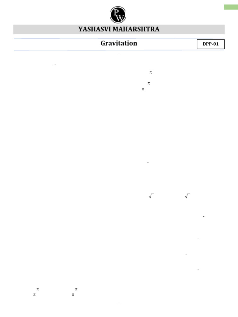 Gravitation - DPP 01 - Yashasvi (Maharashtra) .. | PDF | Acceleration | Velocity