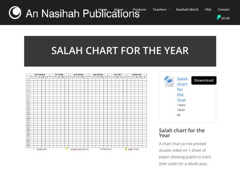 Salah chart for the Year An Nasihah Publications | PDF