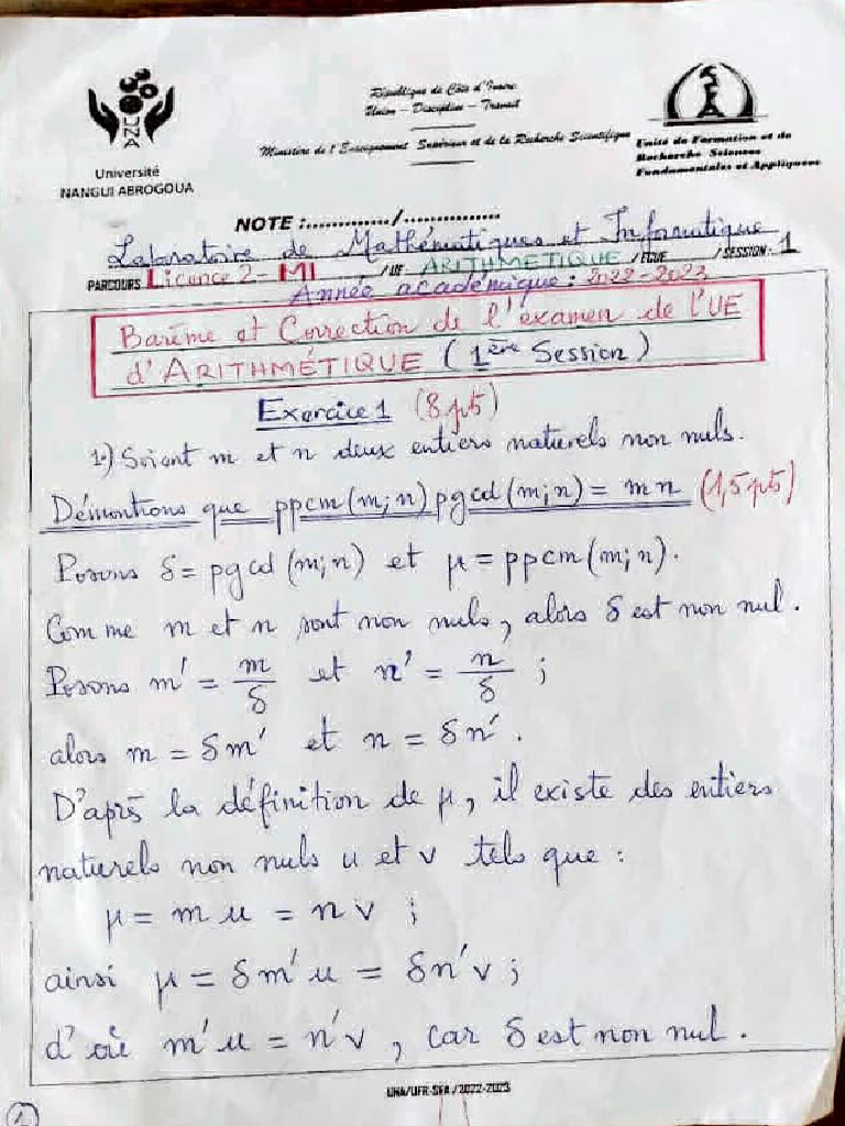 CORRO ARITHMÉTIQUE Session 1 Adb2023 | PDF