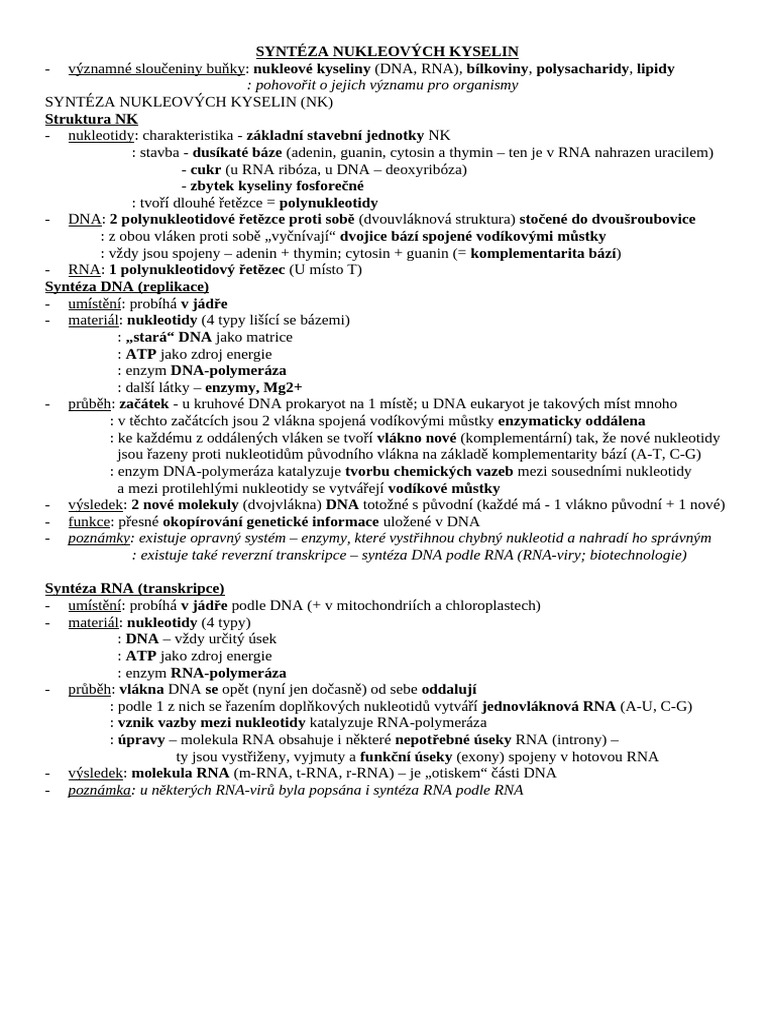 Syntéza Nukleových Kyselin - Handout | PDF