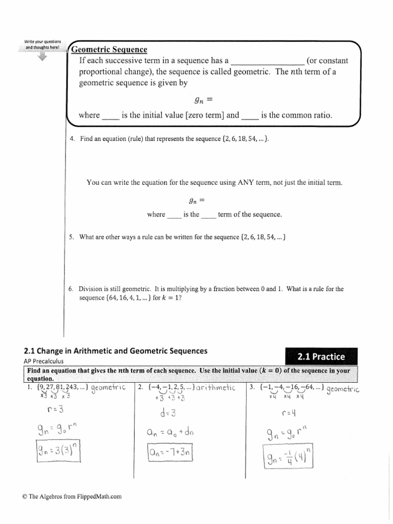 2.1 Arithmetic and Geometric Sequences Homework Solutions | PDF