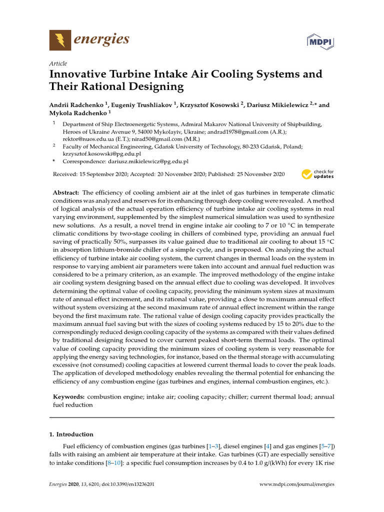 Innovative Turbine Intake Air Cooling Systems and Their Rational ...