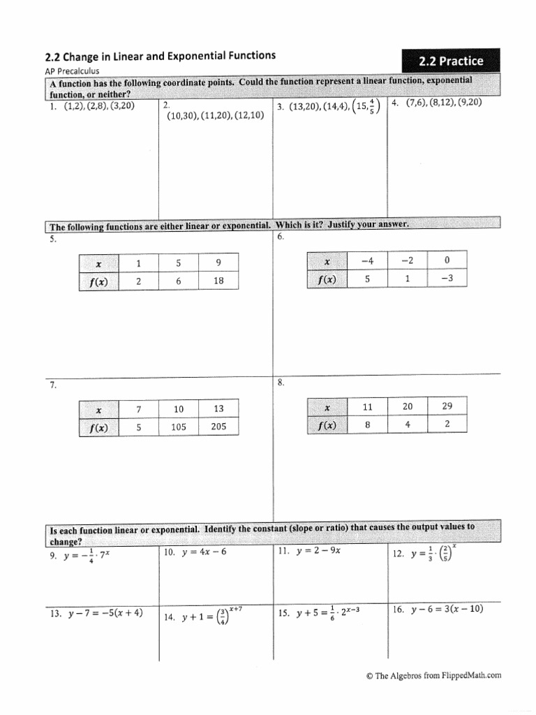 2.2 Change in Linear and Exponential Functions Homework WS | PDF