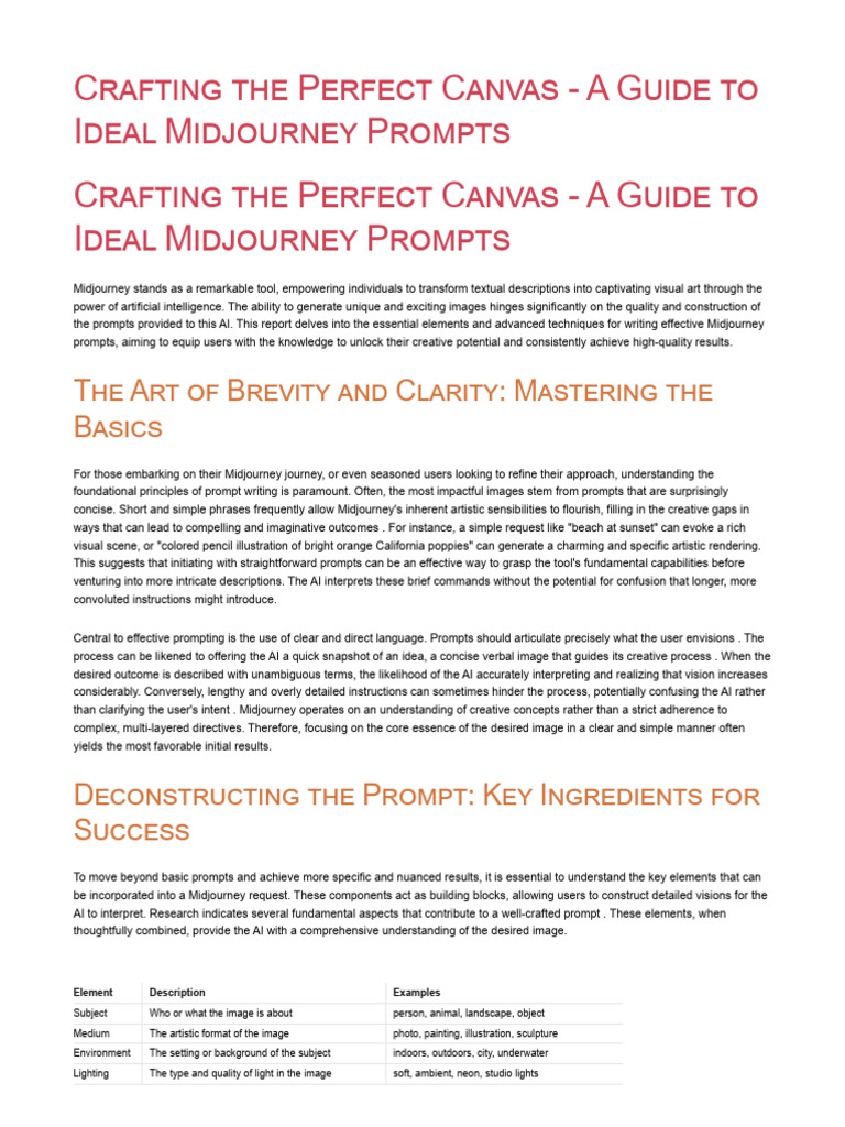 Crafting The Perfect Canvas - A Guide To Ideal Midjourney Prompts | PDF | Artificial ...