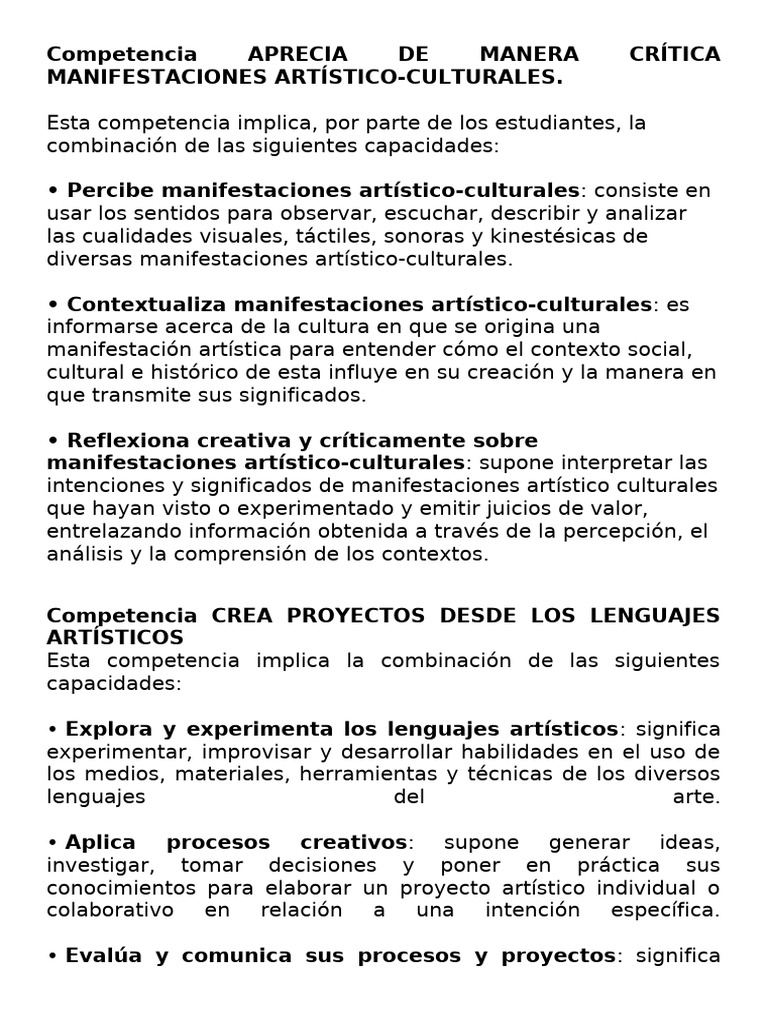 Competencia APRECIA DE MANERA CRÍTICA MANIFESTACIONES ARTÍSTICO | PDF ...
