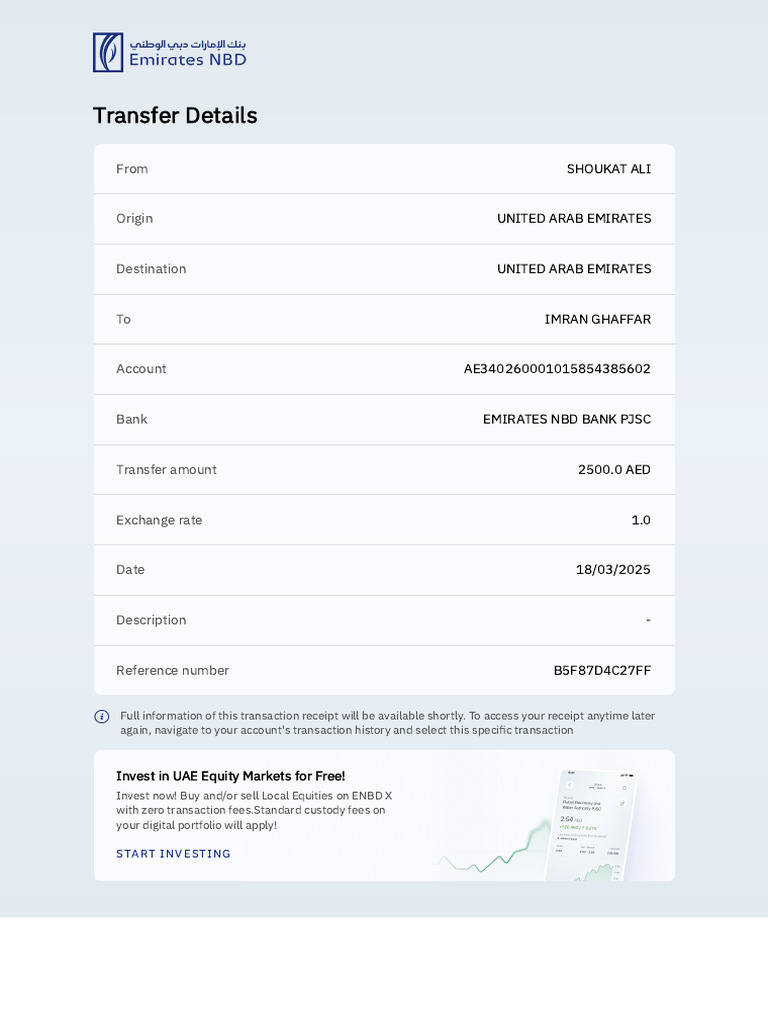 Emirates NBD Transaction Receipt | PDF