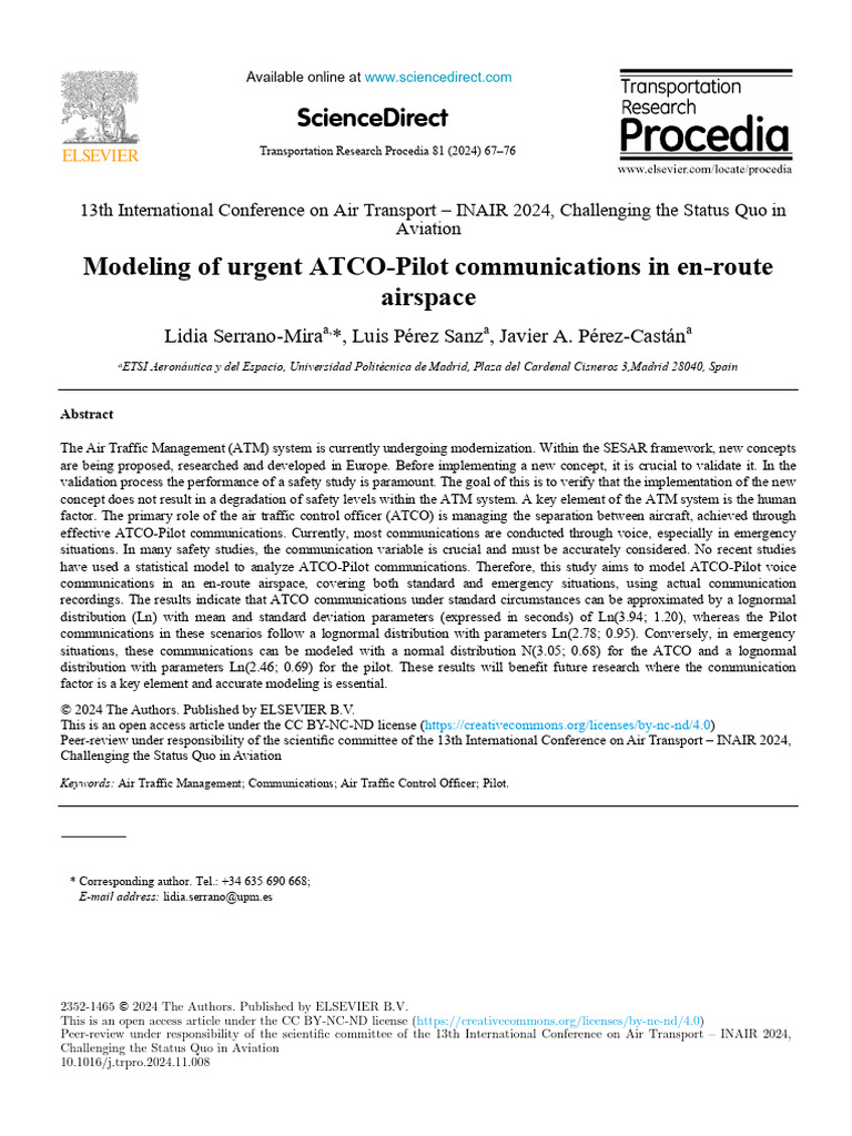 Modeling of Urgent ATCO Pilot Communications in - 2024 - Transportation ...