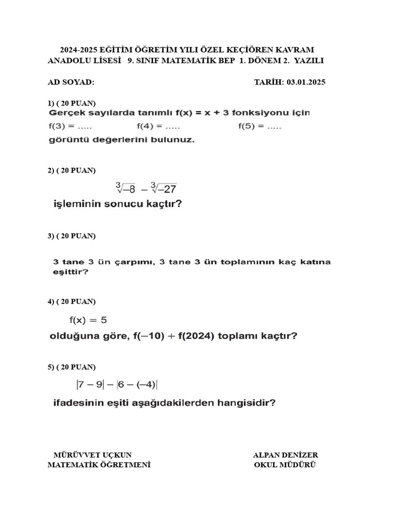 Sinif Bep 1. Dönem 2. Yazili | PDF