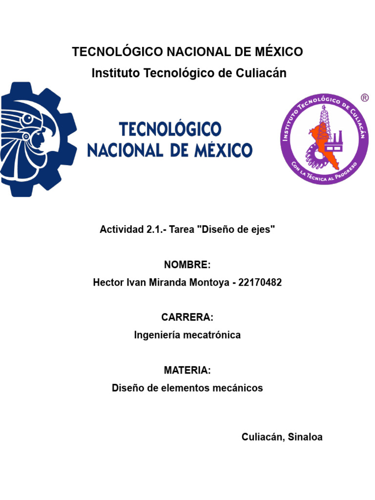 Actividad 2.1.- Tarea; Diseño de ejes | PDF